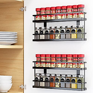 MEIQIHOME 4 Tier Spice Rack Organizer, Spice Shelf Storage Holder for Kitchen Cabinet Pantry Door Wall Mount, Countertop, Black