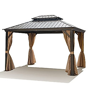 SUNSHINE VALLEY 10x12' Hardtop Gazebo Outdoor Aluminum Frame Gazebo with Netting and Curtain,Heavy-duty Sunshade Roof Blocking Rain,for Garden, Terrace,Patios,Lawns.