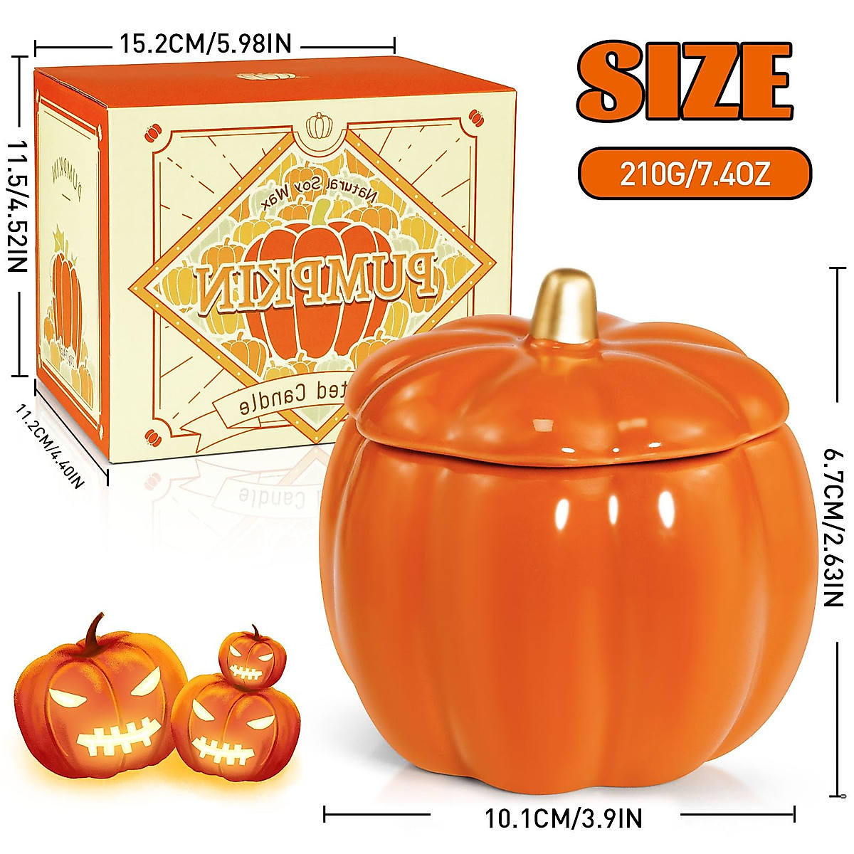 STRN Scented Candles Festive Fall & Halloween Décor, Long-Lasting Scented Candles, Natural Pumpkin Fragrance Soy Wax Candles, Ceramics 1 Pack