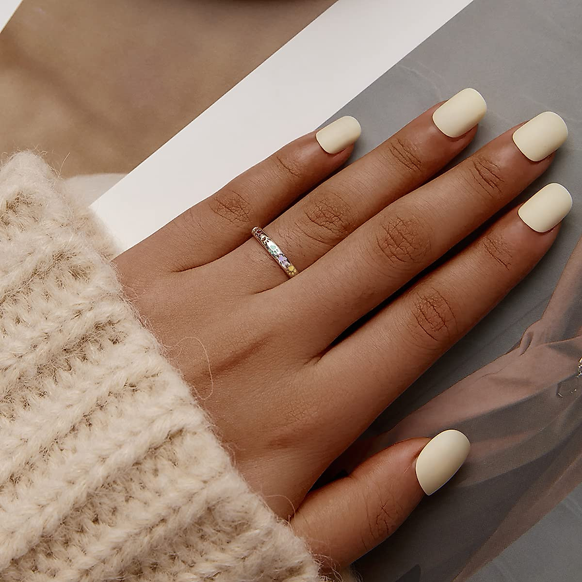 BISAER S925 Sterling Silver Puppy Dog Cat Paw Ring, Multicolor Pet Print Enamel Ring for Women 3-3.4mm