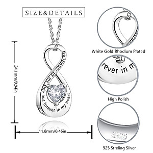 Cremation Urn Necklace for Ashes - Sterling Silver Teardrop Heart Cubic Zirconia Infinity Pendant Keepsake Necklaces, No longer by My Side But Forever in My Heart Memorial Jewelry Gift for Woman