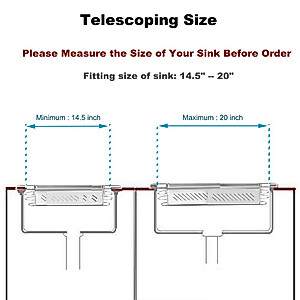 SUBEKYU Telescopic Sink Storage Rack Holder, Expandable Sink Caddy Kitchen Sink Organizer Sponge Holder, 304 Stainless Steel, Length 14.5--20 inches