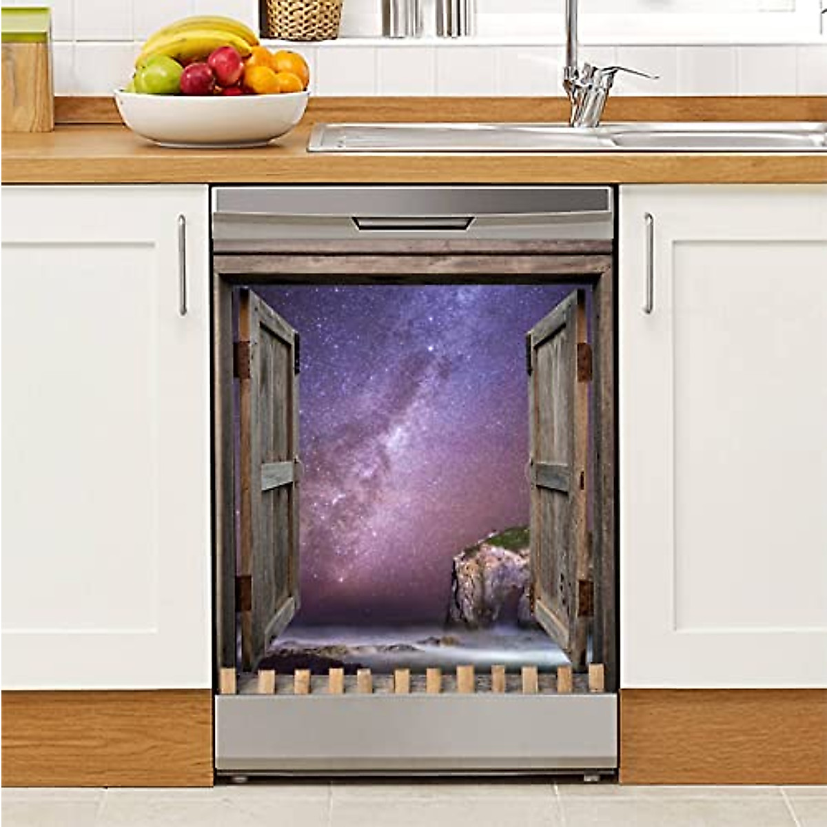 Dishwasher Magnet Cover Milky Way Galaxy Night Scene Coastal Rock Formations Magnetic Refrigerator Stickers Decorative Appliance Cover Fridge Panels Metal Door Garage 23x26in