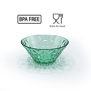 Plasvale - Set of 12 Colorful Durable Plastic Dessert Bowls (8 fl oz) - Crystal Line - Dishwasher Safe - BPA Free (Green)