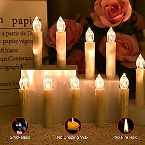 JOSU 12PCS Christmas LED Window Candles, Battery Operated Flameless Taper Christmas Candles Light with Remote Timer/Clips, Warm White Light for Home Indoor Outdoor Christmas Trees Decor
