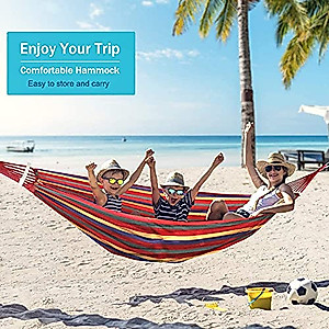 Outerman 275 x 155 cm Camping Hammock, Hammocks Thickened Durable Canvas Fabric with 550lb Load Capacity, Two Anti Roll Balance Beam and Sturdy Metal Knot Tree Straps for Travel, Beach, Backyard etc.