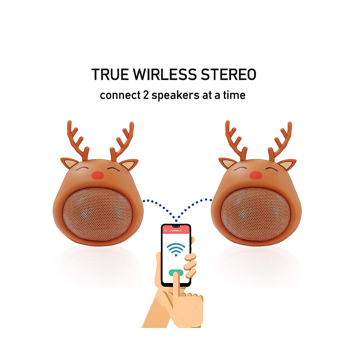 THEA Mini Portable Cute Wireless Bluetooth Reindeer Speaker with Silicone Antlers, Built in Microphone, 33 ft Connection Range,6 Hr Battery Life Travel Size, Dual Connection Feature (Brown)