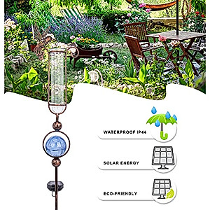 MUMTOP Rain Gauge Outdoor - 36 Inch Hummingbird Crackle Glass Solar Lights for Lawn, Yard and Garden