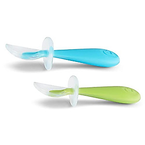 Munchkin® Silicone Scoop™ Trainer Spoons with Choke Guard for Baby Led Weaning, 4 Count, Blue/Green