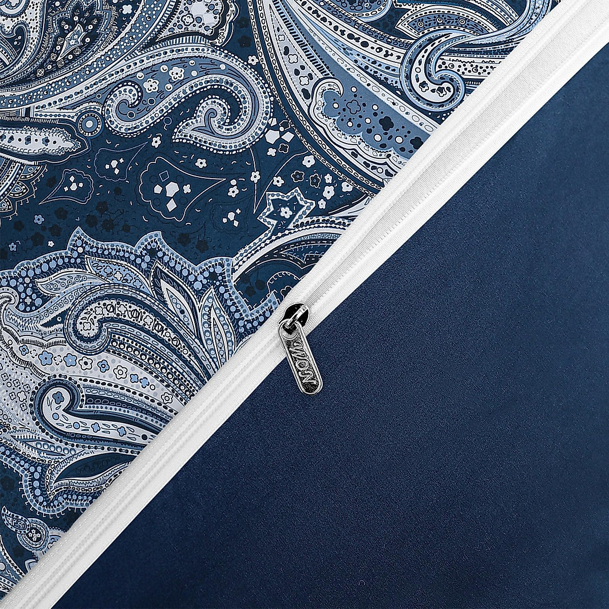 Navy Paisley Duvet Cover Set Queen Size - 3 Pieces Navy Blue Boho Paisley Pattern Printed Bedding Set, Breathable Soft Microfiber Comforter Duvet Cover with Zipper Closure & Corner Ties (90''X90'')