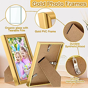 Kathfly 16 Pcs Picture Frames Simple Designed Photo Frames Modern Gold Frames for Pictures with Resin Glass for Wall Mount Tabletop Display Home Office Hotel Decoration (4 x 6 Inch)