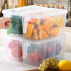 Quzzil 4 Pcs Fridge Organizer Refrigerator Organizer Bins with Lids and Handle Clear Fruit Storage Containers for Fridge Vegetable, Egg, Meat (Divided and Normal Style)