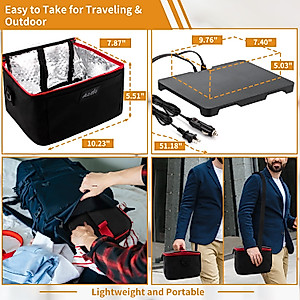 Aotto Portable Oven, 12V, 24V, 110V Food Warmer, Portable Mini Personal Microwave Heated Lunch Box Warmer for Cooking and Reheating Food in Car, Truck, Travel, Camping, Work, Home, Black-Red