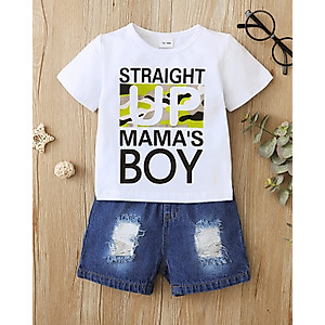 18 Months Boy Clothes Toddler Boy Clothes Little Boy Clothes Short Sleeve White T-Shirt Denim Shorts Set Toddler Boy Summer Outfits 18-24 Month Boy Clothes