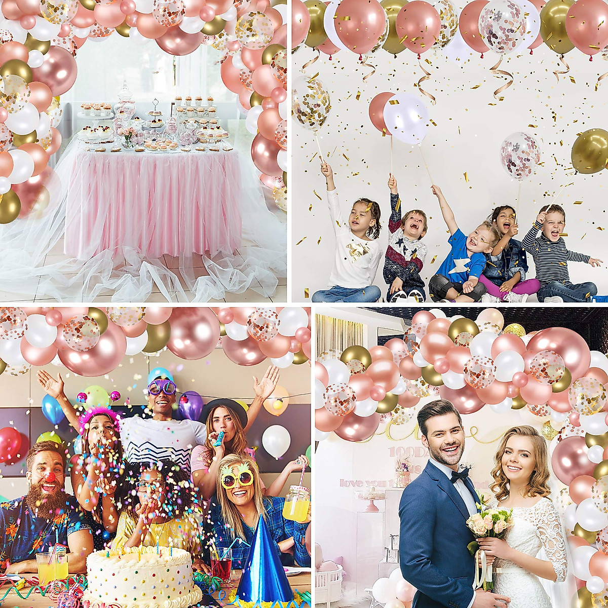 Rose Gold Balloons Garland Arch Kit, 96 Pack Birthday Party Decorations Supplies Set, Balloons w/ 2 Foil Fringe Curtains & 1 Sequin Table Runner, for Bridal, Baby Shower, Birthday, Graduation,