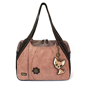 CHALA Handbags Dust Rose Shoulder Purse Tote Bag with Dog Key Fob/coin purse (Chihuahua)