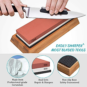 Sharpening Stone Whetstone Knife Sharpener, G-TING 400/1000 and 3000/8000 Grit Knife Sharpening Kit Wet Stone with Flattening Stone, Angle Guide, Non Slip Bamboo Base for Kitchen Knives, Pocket Knife