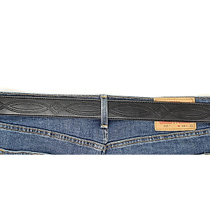 BC Belts Leather Belt Strap with Fancy Saddle Stitch Embossed Pattern 1.5" Wide with Snaps (Black-XS)