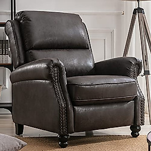 CANMOV Pushback Recliner Chair Leather Armchair Push Back Recliner with Rivet Decoration Single Sofa Accent Chair for Living Room, Dark Grey