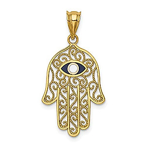 14K Yellow Gold Hamsa Hand of Fatima Evil Eye Protection Necklace Judaica Religious Pendant Israel Charm Only