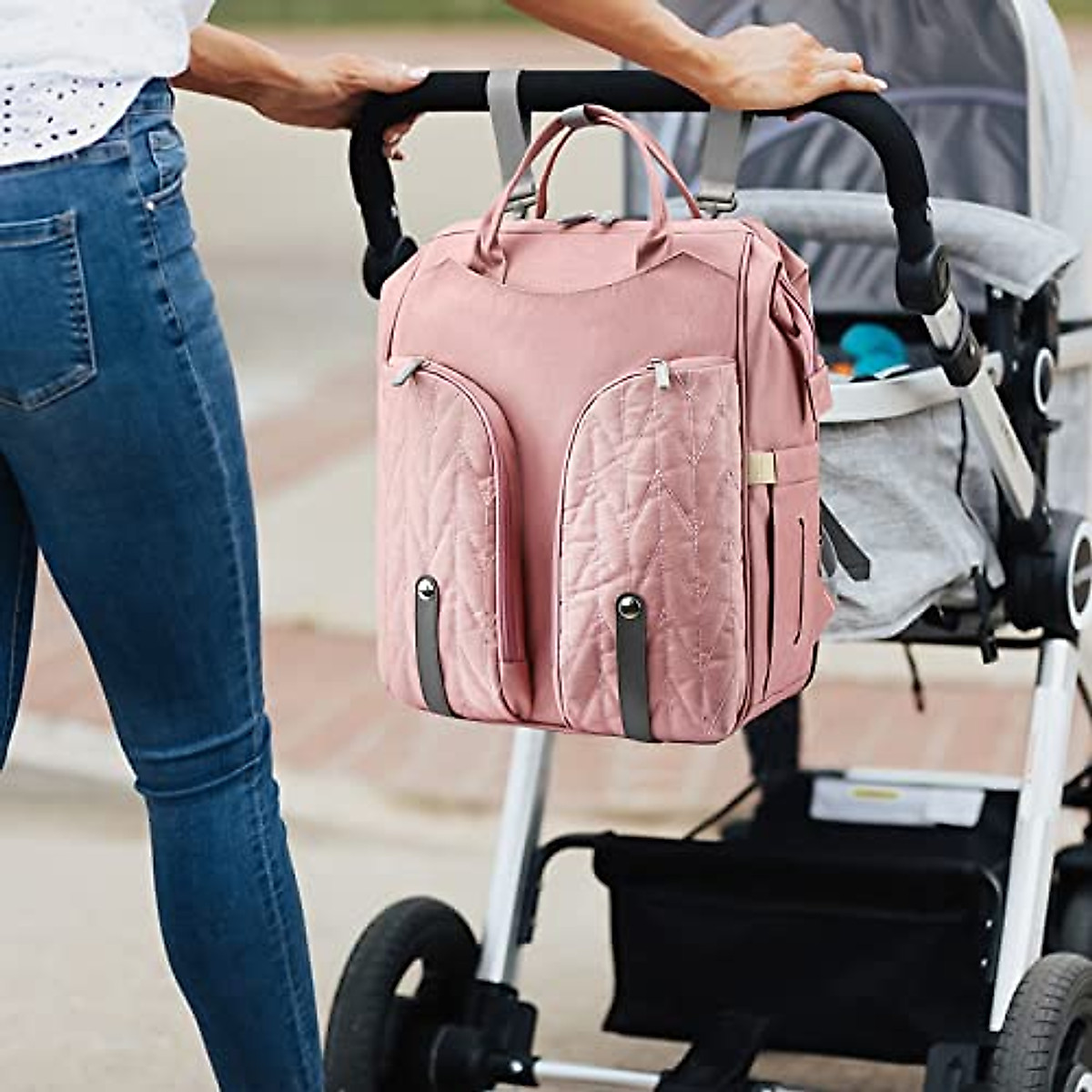 Uguisu Boys and Girls Diaper Backpack,Baby Nappy Bag Backpack,Baby Portable Folding Bed,Baby Large Capacity Multifunctional Diaper Backpack,Baby Gift - Pink