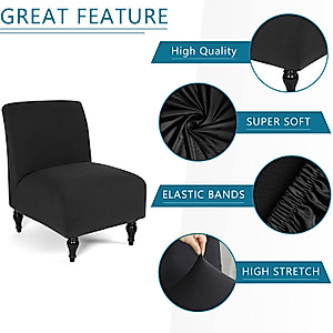 Liykimt Armless Accent Chair Cover Slipcover，Slipper Chair Stretch Spandex Removable for Armless Chair Furniture Protector Covers for Living Dining Room Hotel (Black, 1)