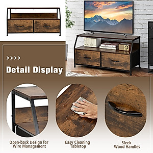 SILKYDRY Dresser TV Stand, Entertainment Center Media Console Table with 2 Folding Fabric Drawers & 2 Open Shelves for TV up to 43’’, Storage Drawer TV Unit for Bedroom, Living Room (Rustic Brown)
