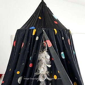 Hommi Lovvi Space Planets Print Kids Bed Canopy, Girls Princess Bed Canopy Dreamy Room Decor, Soft Hanging Reading Nook Play Tent Canopy, Extra Large Full Size Bed Canopy with String Light