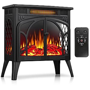 Antarctic Star Electric Fireplace Stove, 3D Free-Standing Infrared Fireplace Stove and Realistic Flame, Remote Control, 5100BTU & All Steel Design, Adjustable Brightness, 1500W Black