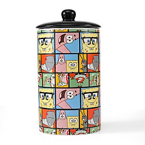 SpongeBob SquarePants Deco Dog Treat Jar | 10 x 5 Ceramic Dog Food Storage Cylinder with Lid, Dishwasher Safe