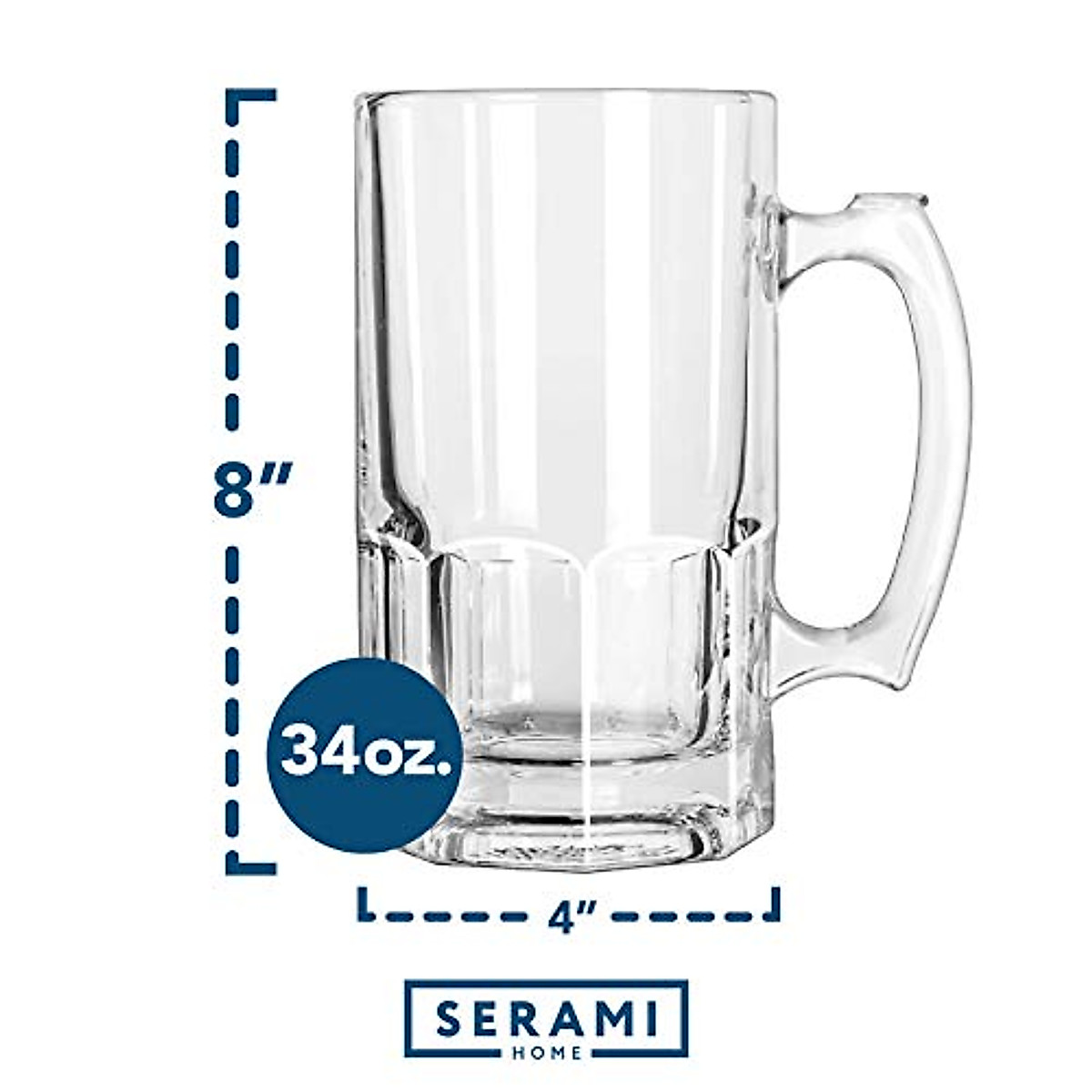 Serami Hikari Design 1L (34oz) German Style Extra Large Super Glass Beer Steins, Set of 2