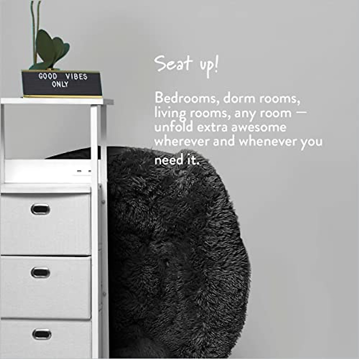 Urban Shop Oversized Mongolian Faux Fur Saucer Chair, Black