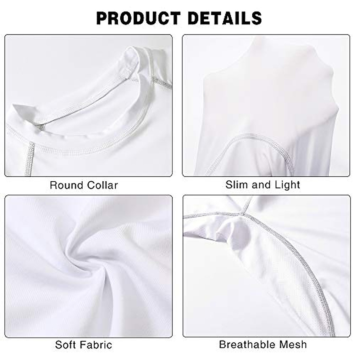 MEETYOO Men's Compression Long Sleeve Athletic Workout Shirt, White, Medium