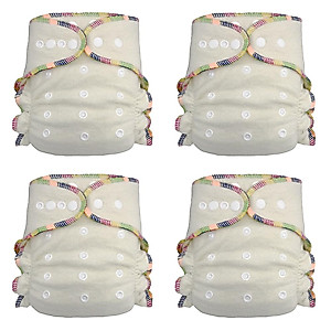 Overnight Hemp Fitted Cloth Diaper: Adjustable One-Size with Snap Buttons and 2 Cotton Hemp Inserts, Unisex Baby (4-Pack)