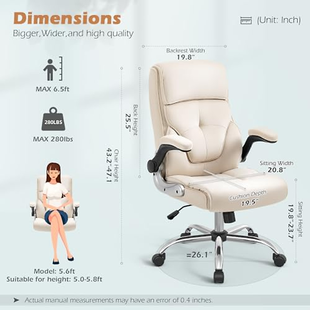 YAMASORO Ergonomic Executive Office Chair with Lumbar Support,Velvet Fabric Home Office Desk Chairs with Wheels, High Back Computer Chairs,Beige