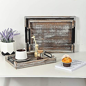 VERGOODR Country Rustic Torched Wood Nesting Breakfast Serving Trays with Handles, Set of 3 (Torched Wood)