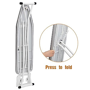 ALIMORDEN Space Saver Ironing Board 43" X 13" with Iron Frame Adjustable Height 28"-35" Easy Storage, Heat Resistant Silicone Tray, Padded Top Grey