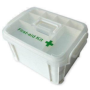 Portable handled medicine first aid box plastic medicine basic organizer holder. Family small safety emergency medical storage box kit travel, car, home, camping, office, vehicle + pill cutter (empty)