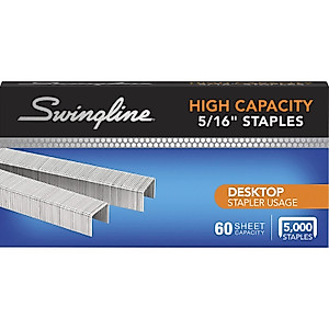 Swingline Staples, High Capacity, 60 Sheet Capacity, 5/16" Length, 210/Strip, 5000/Box (S7081032)