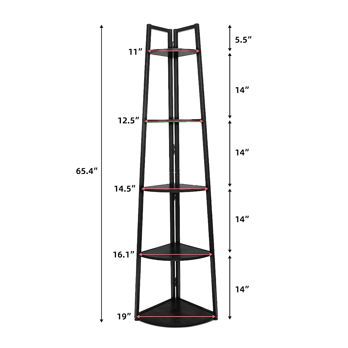 LAZYLAND Corner Shelf 65 Inch Tall Bookcase 5 Tier Corner Bookshelf Corner Ladder Shelf Small Bookshelf Antique Plant Rack Freestanding for Bathroom, Kitchen, Living Room, Bedroom, Home Office