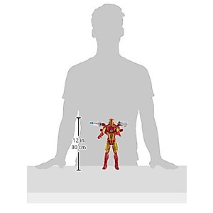 Avengers Marvel Titan Hero Series Blast Gear Iron Man Action Figure, 12-Inch Toy, with Launcher, 2 Accessories and Projectile, Ages 4 and Up, Red