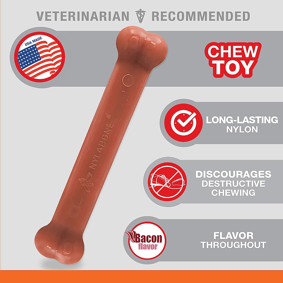Nylabone Power Chew Classic Bone Chew Toy for Dogs, Durable Dog Toys for Aggressive Chewers, Bacon Flavor, Large/Giant - Up to 50 lbs. (1 Count)