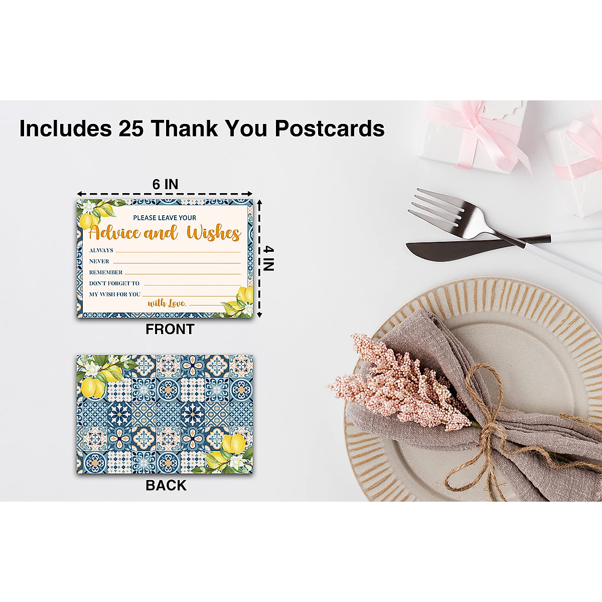 Advice and Wishes Cards, Mediterranean Lemon Bridal Shower Advice & Wishes for the Mr & Mrs, Italian Blue Wedding Reception/Engagement Party Supplies Decorations - 01(25 Pack)