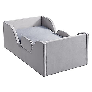 Moogeer Toddler Bed Frame with Removable Safety Rails, Fits Full Size Crib Mattress, Certified Fabric Kids Bed (Gray)