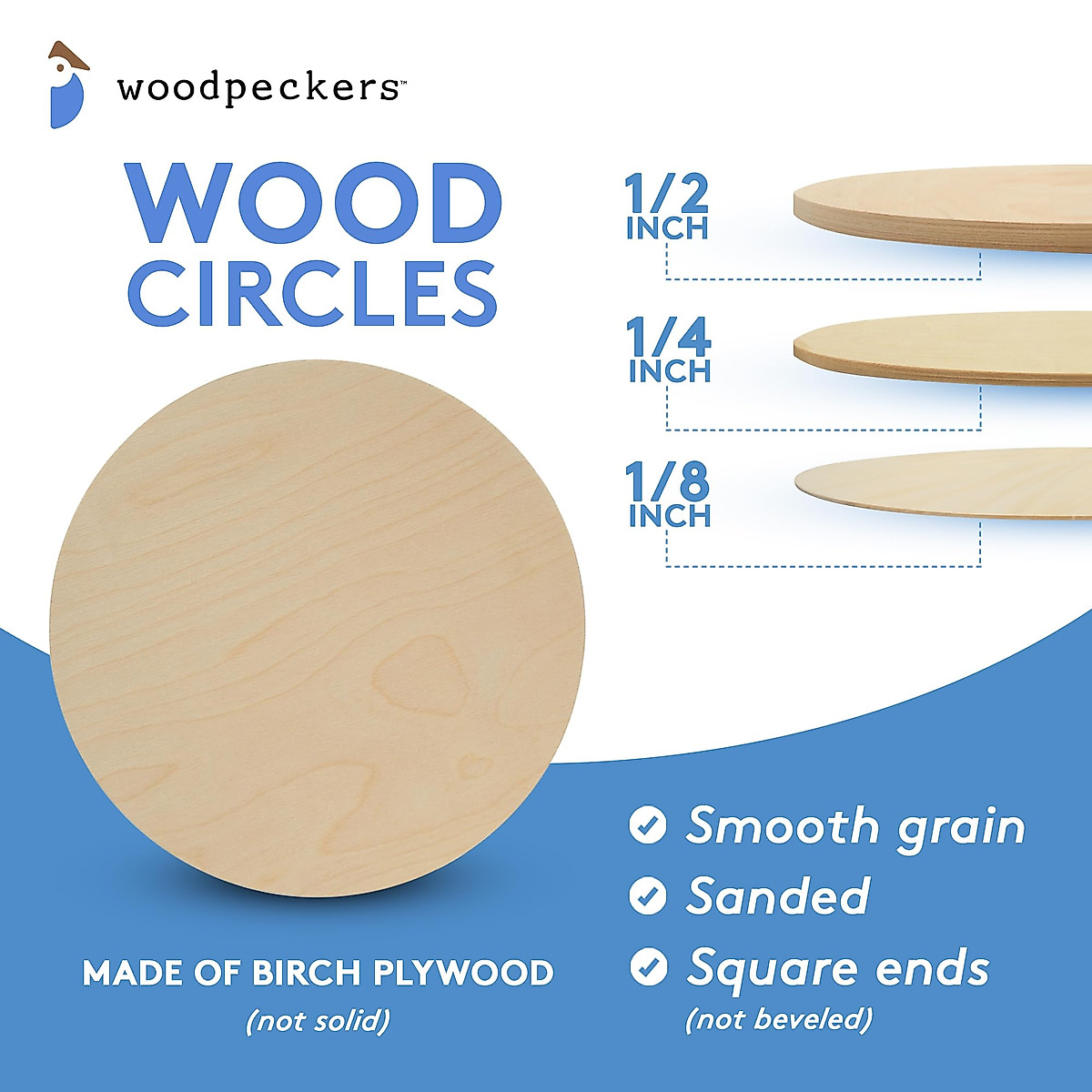 Wood Circles 17 inch 1/2 inch Thick, Unfinished Birch Plaques, Pack of 3 Wooden Circles for Crafts and Blank Sign Rounds, by Woodpeckers