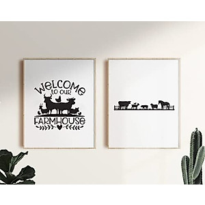 JAJADO Kitchen Farmhouse Silk Screen Stencils Reusable Adhesive Stencil Kitchen Sign Mesh Transfer Screen Print Stencils for Wood, Fabric, Pillow, Chalkboard, Wall Home Decor DIY Craft Project