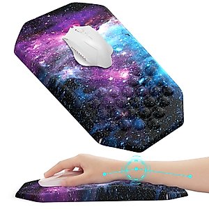 Roxooze Ergonomic Mouse Pad with Wrist Rest, Gaming Mouse Pad Wrist Support, Memory Foam Mousepad with Massage Design, Non-slip PU Base Mouse Pads for Wireless Mouse & Desk, Purple Blue Galaxy