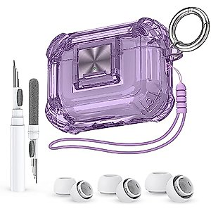 Halunbaby for AirPods Pro 2nd Generation Clear Case Cover with Secure Lock Clip Full Drop Protection,High-Transparent Soft TPU Material and Equiped with Cleaner Kit Replacement Eartips(S/M/L) (Purple)