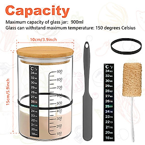 Sourdough Starter Jar Kit with Wooden Lid, 900ml/30.4oz Sourdough Starter Container, Clear Glass Sourdough Starter Cup Wide Mouth Sourdough Jar Kit with Spatula Rubber Band Loofah for Breads Baking