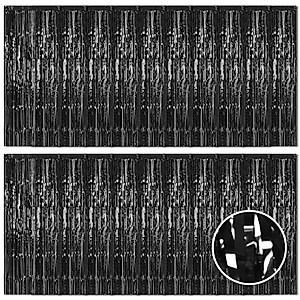 20 Pack Black Foil Curtain Backdrop 3.2ft x 8.2ft Foil Fringe Backdrop Curtain Metallic Tinsel Foil Fringe Curtains Streamer Backdrop Curtains for Birthday Party Decorations Photo Booth (Black)